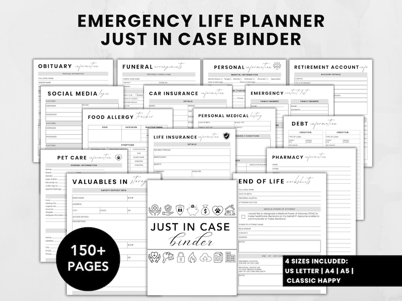 End of Life Planner Printable: Emergency Binder, Funeral Planning (A4 ...