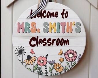 Leopard Teacher Door Hanger Teacher Wood Round Personalized Wood Sign ...