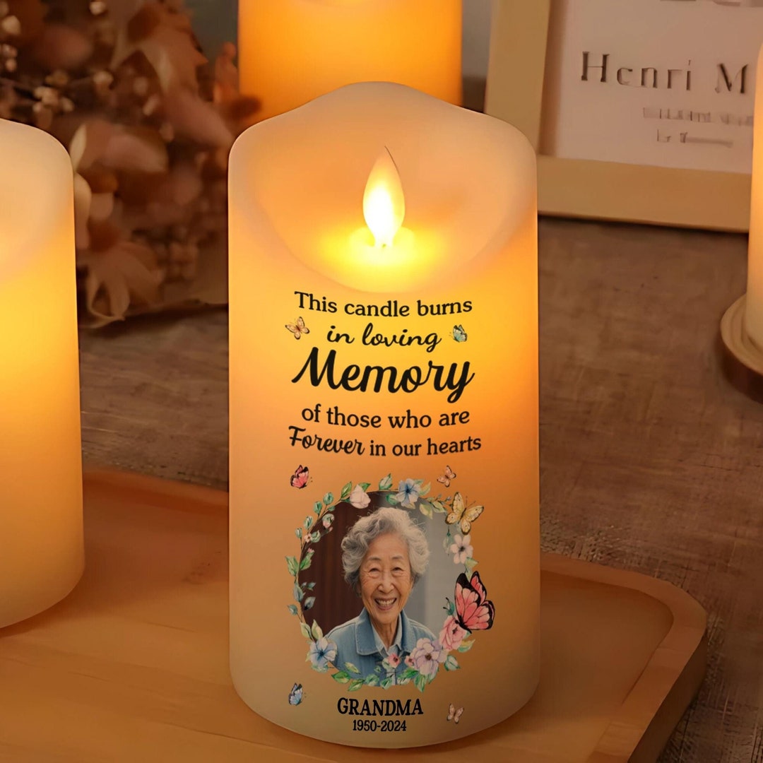 Personalized Memorial Photo Led Candle, This Candle Burns in Loving ...