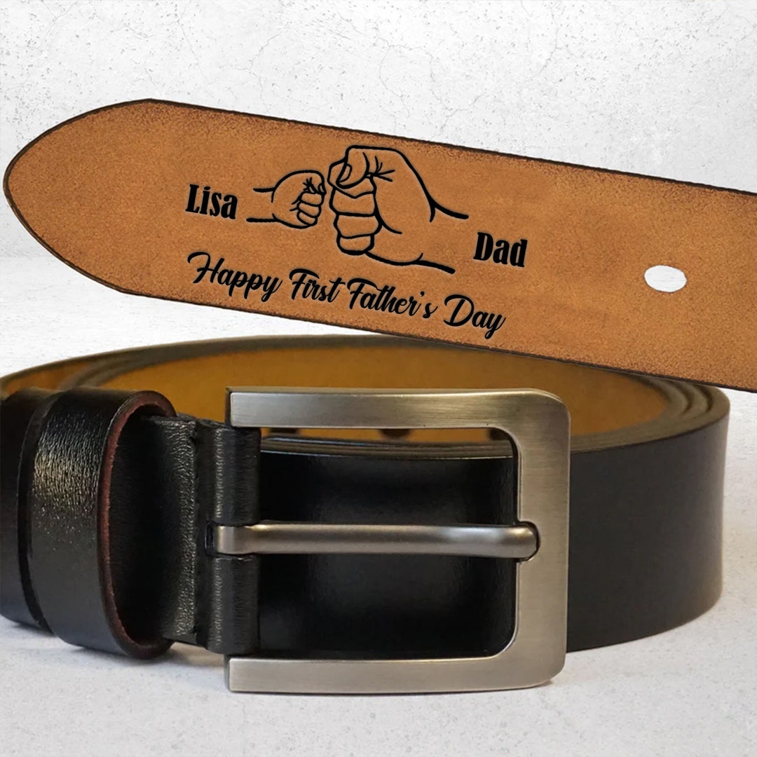 Custom Handmade Belt, Fist Bump Dad and Kids Engraved Leather Belt, Dad ...
