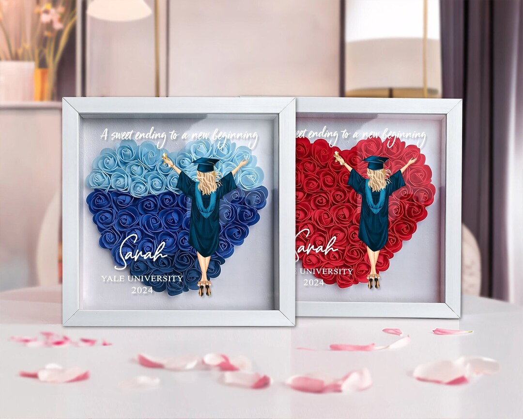 Graduation Gift for Her, Personalized Flower Shadow Box for Daughter ...