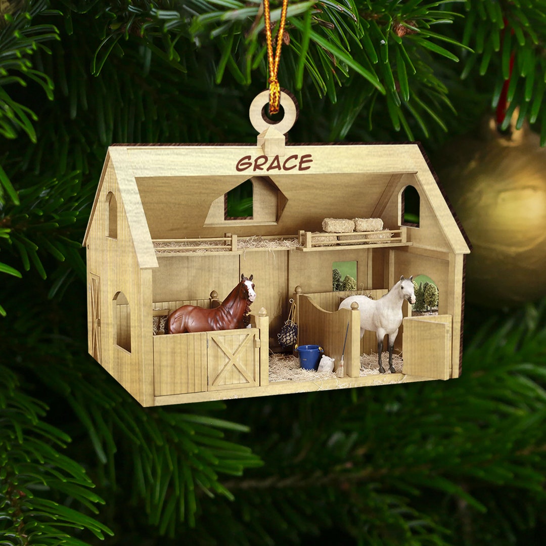 Personalized 2D Flat Horse Stable Christmas Ornament, Custom Horse ...