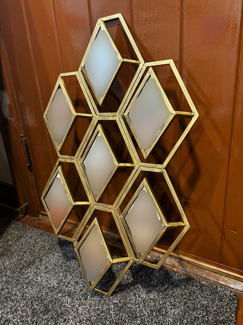 Gold Metallic Rhombus Accent Wall Mirror, Geometric Modern Look, Home ...