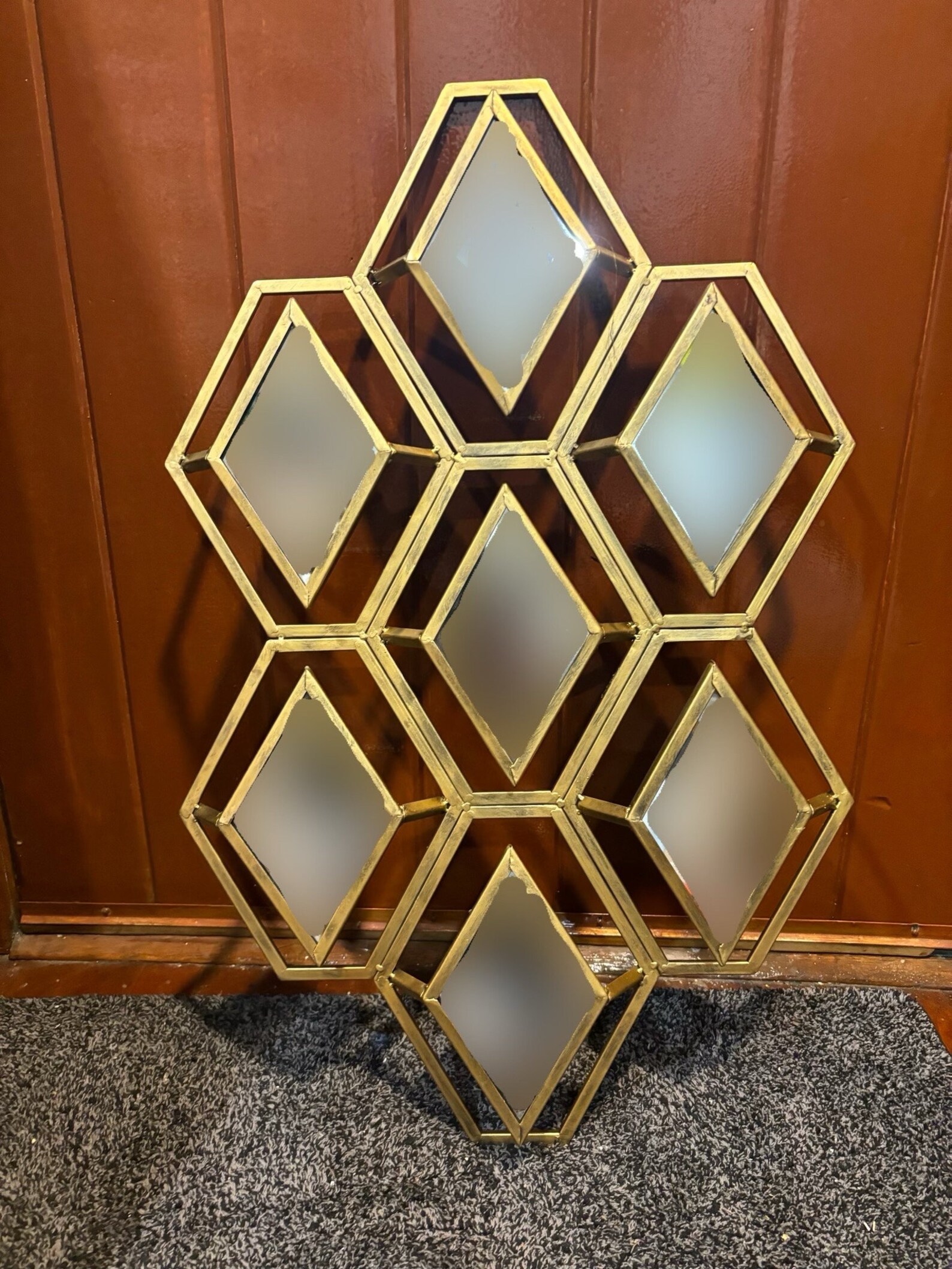 Gold Metallic Rhombus Accent Wall Mirror, Geometric Modern Look, Home ...