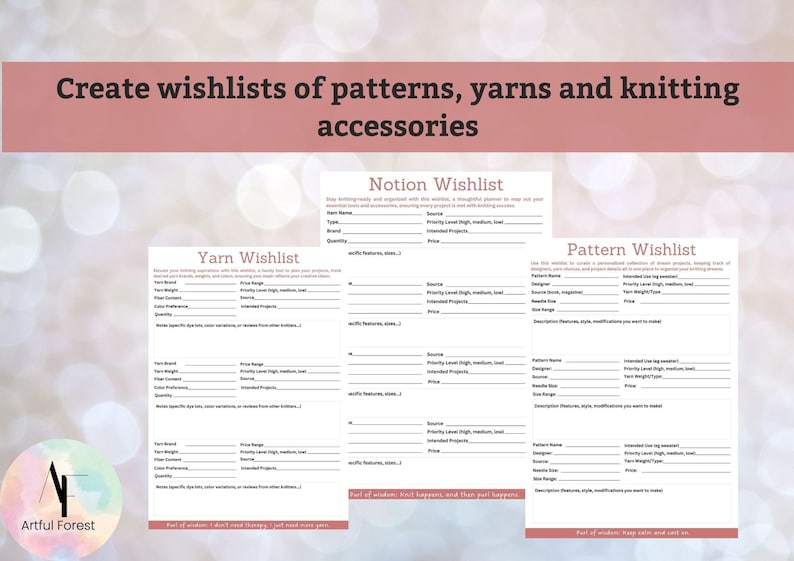 Knitting Planner Printable Knitting Project Tracker Knitting Journal - Etsy