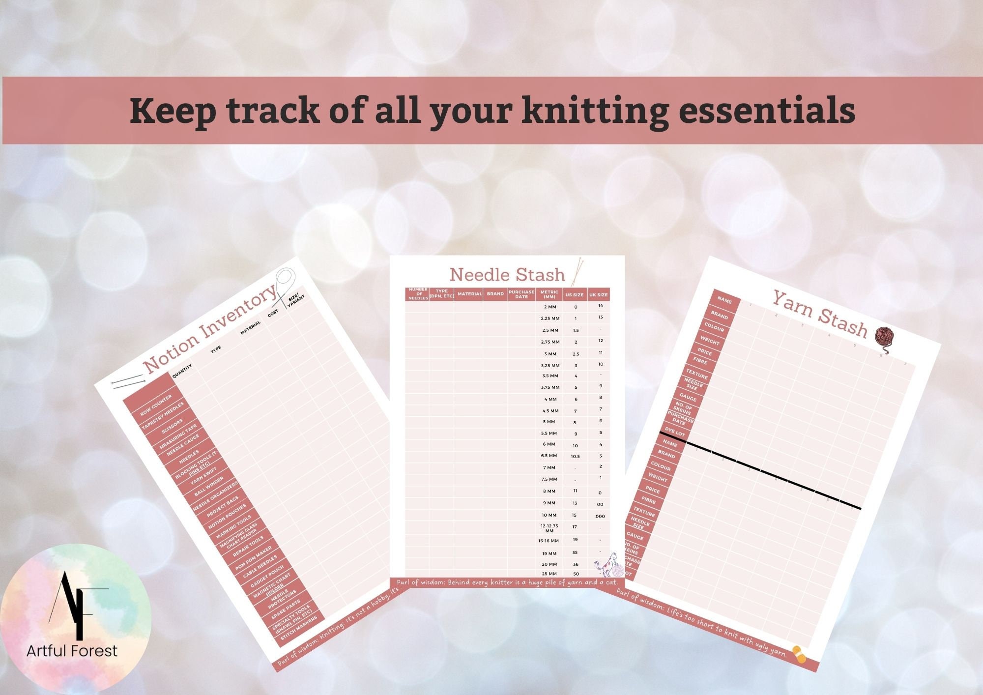 Knitting Planner Printable Knitting Project Tracker Knitting Journal - Etsy