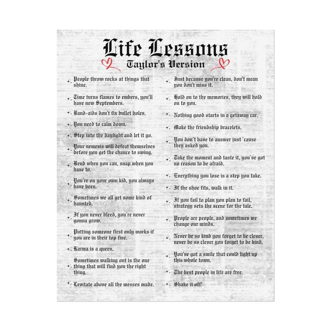 Taylor Swift Life Lesson Poster| Inspirational Wall Art| Swiftie Poster ...
