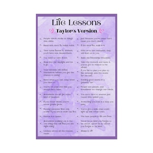 Taylor Swift Life Lesson Poster Inspirational Wall Art Swiftie Poster ...