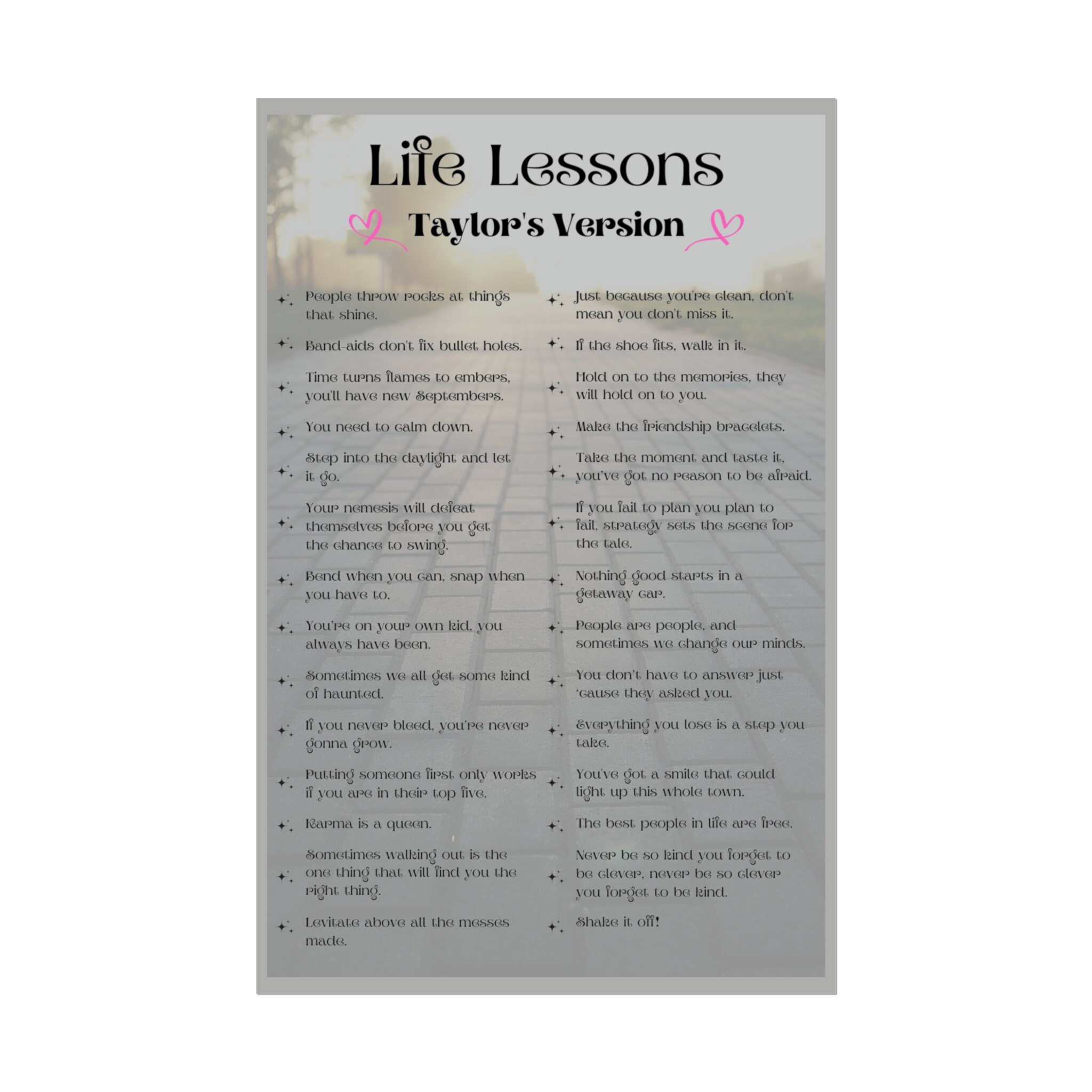 Taylor Swift Life Lesson Poster Inspirational Wall Art - Etsy