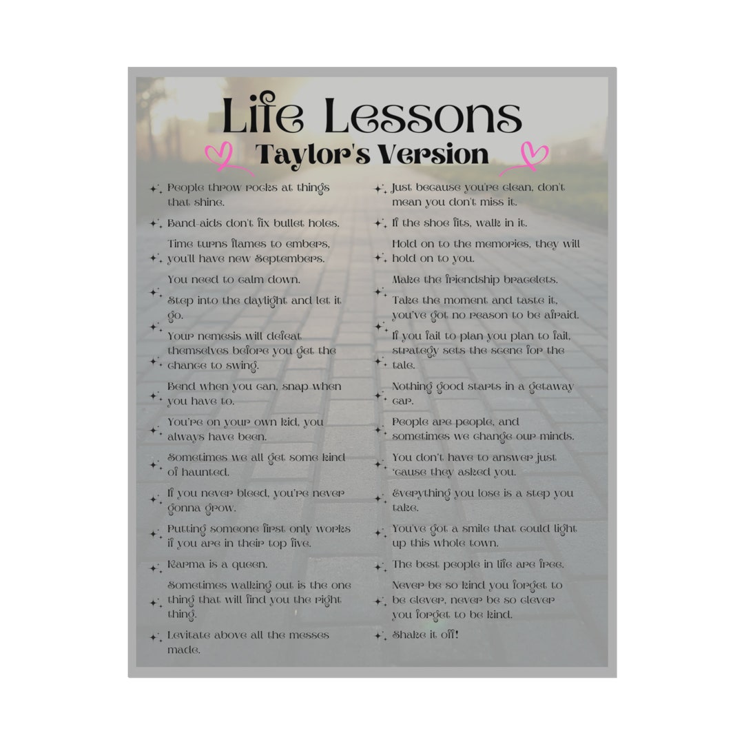 Taylor Swift Life Lesson Poster Inspirational Wall Art Swiftie Poster ...