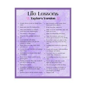 Taylor Swift Life Lesson Poster Inspirational Wall Art Swiftie Poster ...