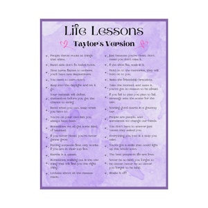 Taylor Swift Life Lesson Poster Inspirational Wall Art Swiftie Poster ...