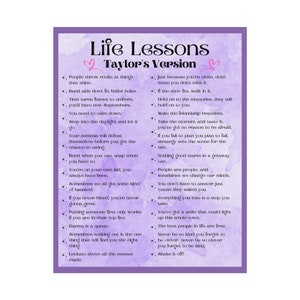 Taylor Swift Life Lesson Poster Inspirational Wall Art Swiftie Poster ...