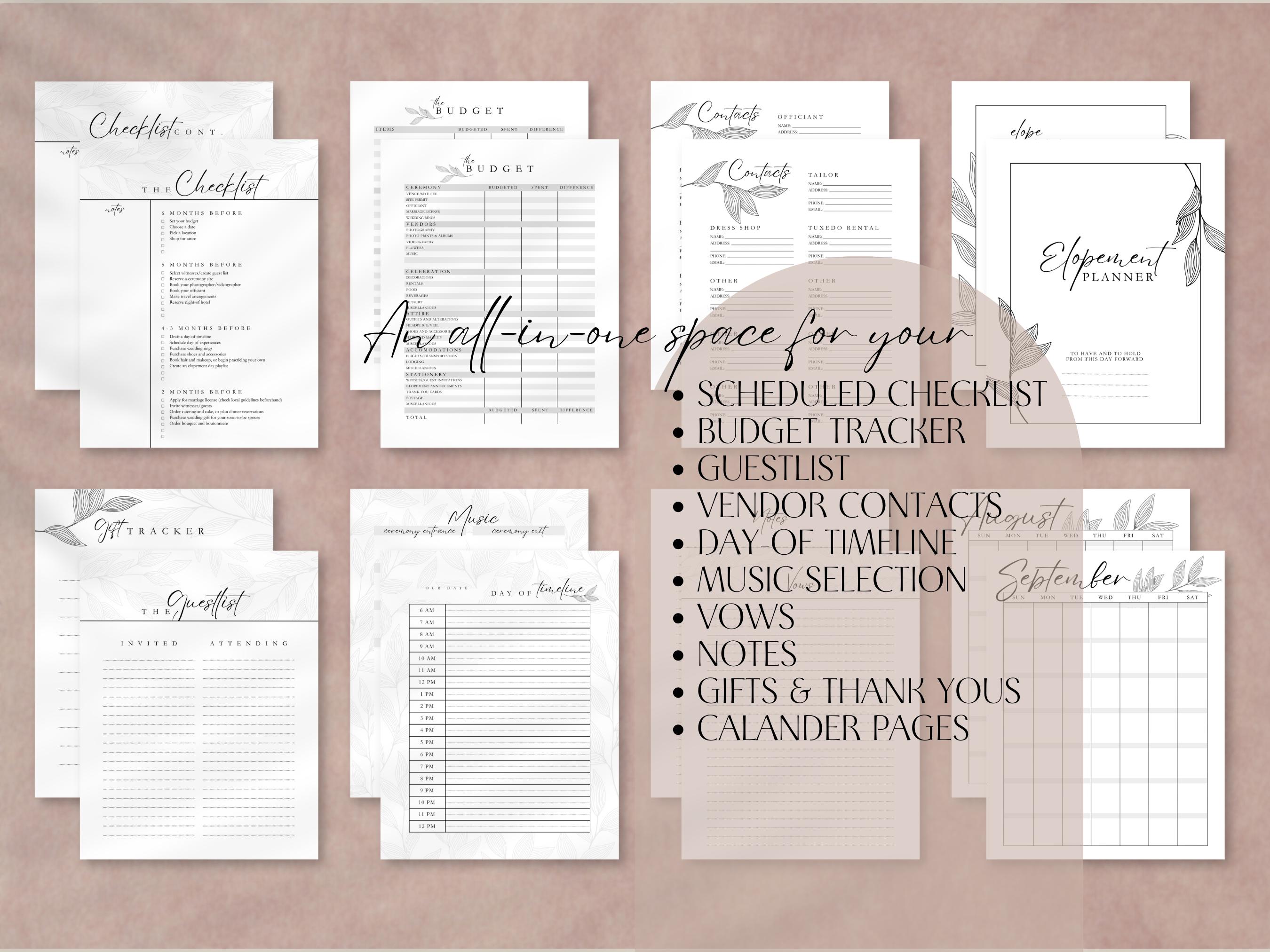 Elopement Planner Printable | Printable Elopement Planner Pages ...