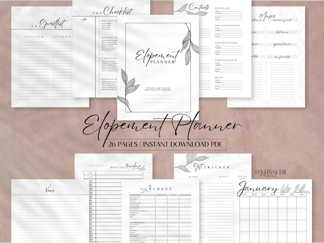 Elopement Planner Printable | Printable Elopement Planner Pages ...