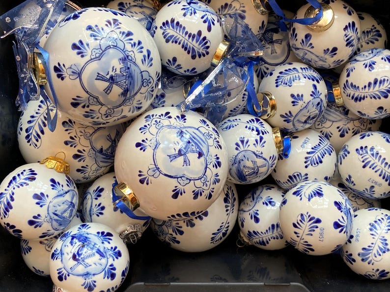 Hand-painted Delft Blue Christmas Ornaments | Dutch Tradition | 2 Sizes ...