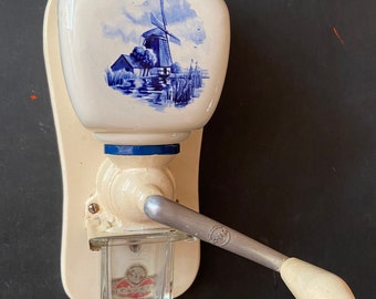 Dutch Delft Blue Coffee Bean Grinder, Manual Mill, Vintage Kitchen Tool ...