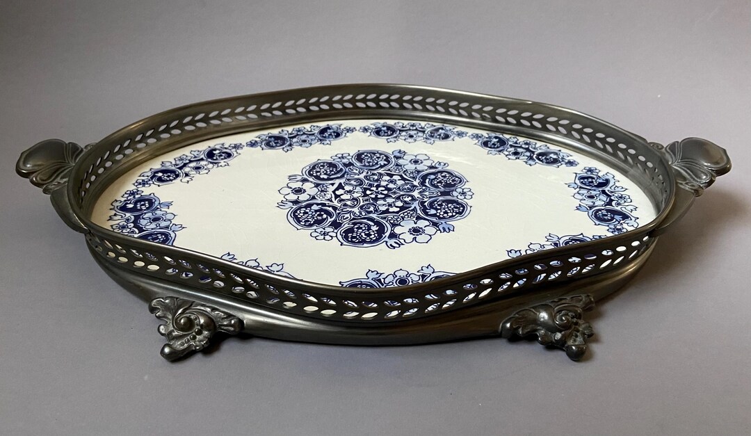 Oval Handpainted Delft Blue Tray Stunning Jumbo Gouderak Design - Etsy