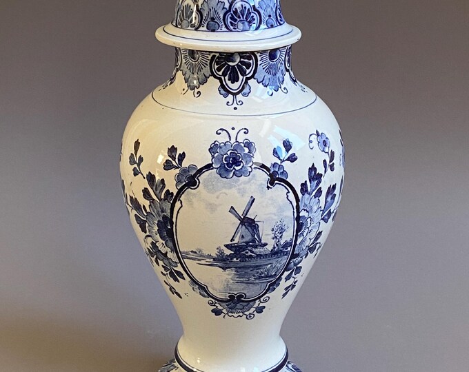 Lid Vase Delft Blue With Windmill | Dutch Home Decor | Vintage Ceramic ...