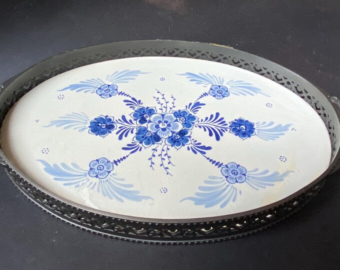Handmade Dutch Delft Blue Floral Tray - Authentic Ceramic Serving ...