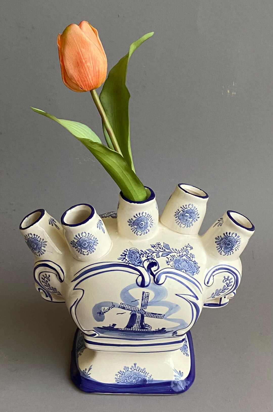 Delft Blue Tulip Flower Vase, Dutch Art Vase, Blue and White Hand ...