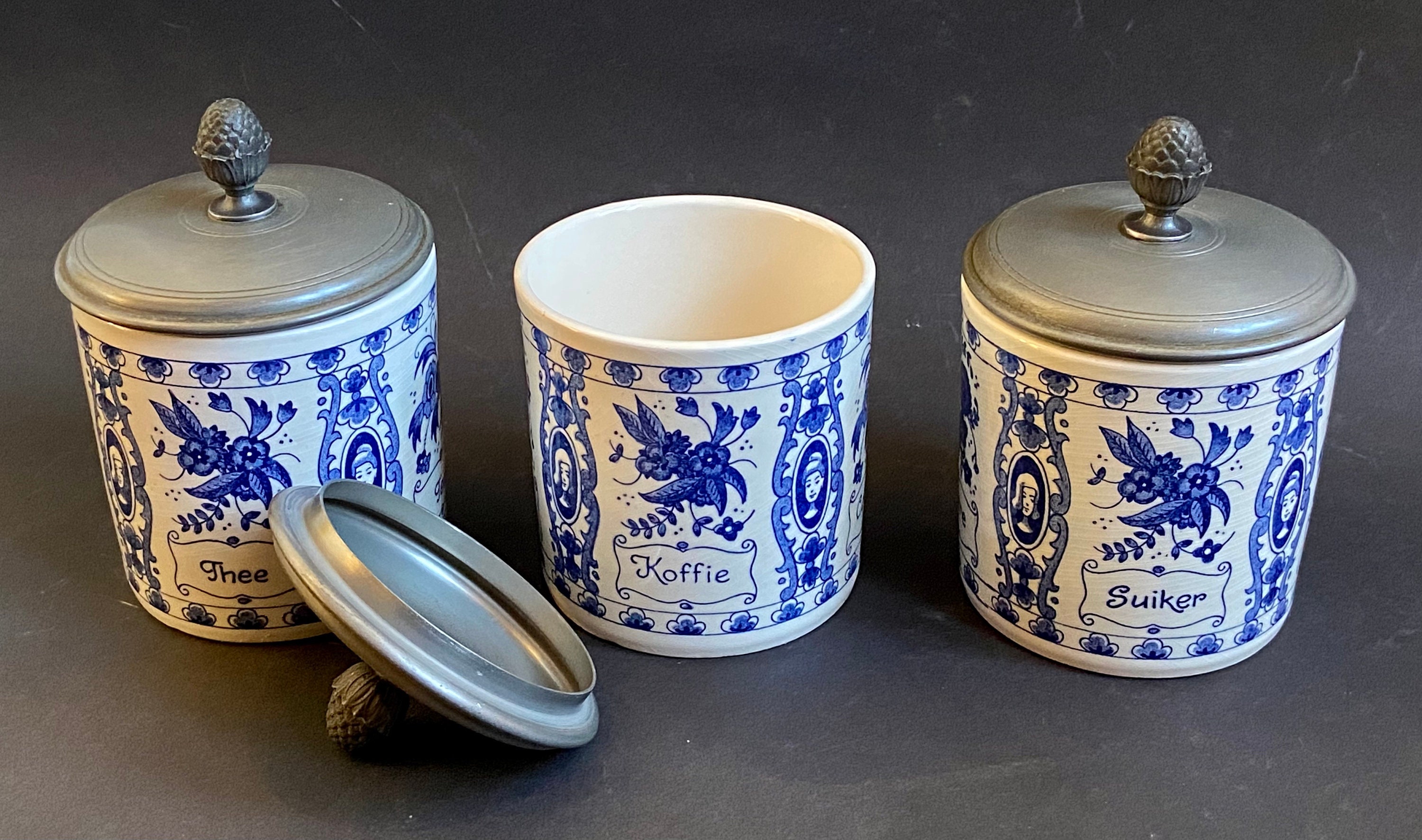 Three Dutch Delft Blue Pot With Lid, Hand-painted Ceramic Canister ...