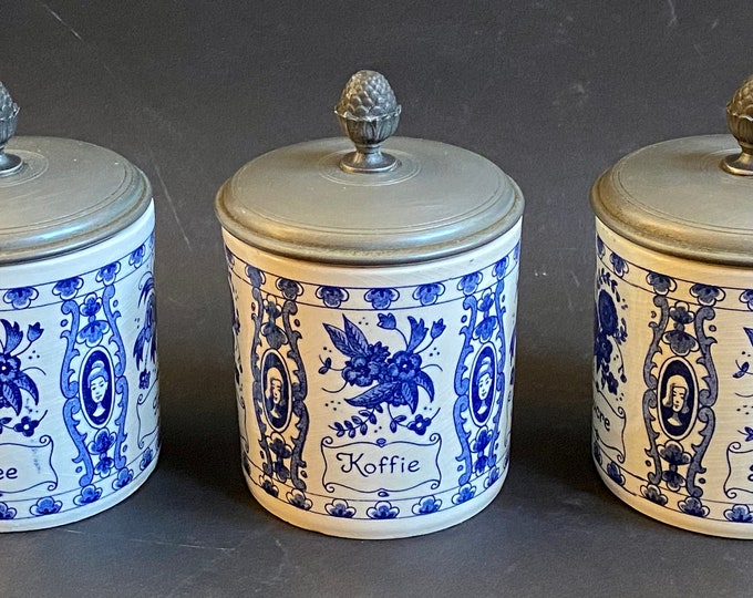 Three Dutch Delft Blue Pot With Lid, Hand-painted Ceramic Canister ...