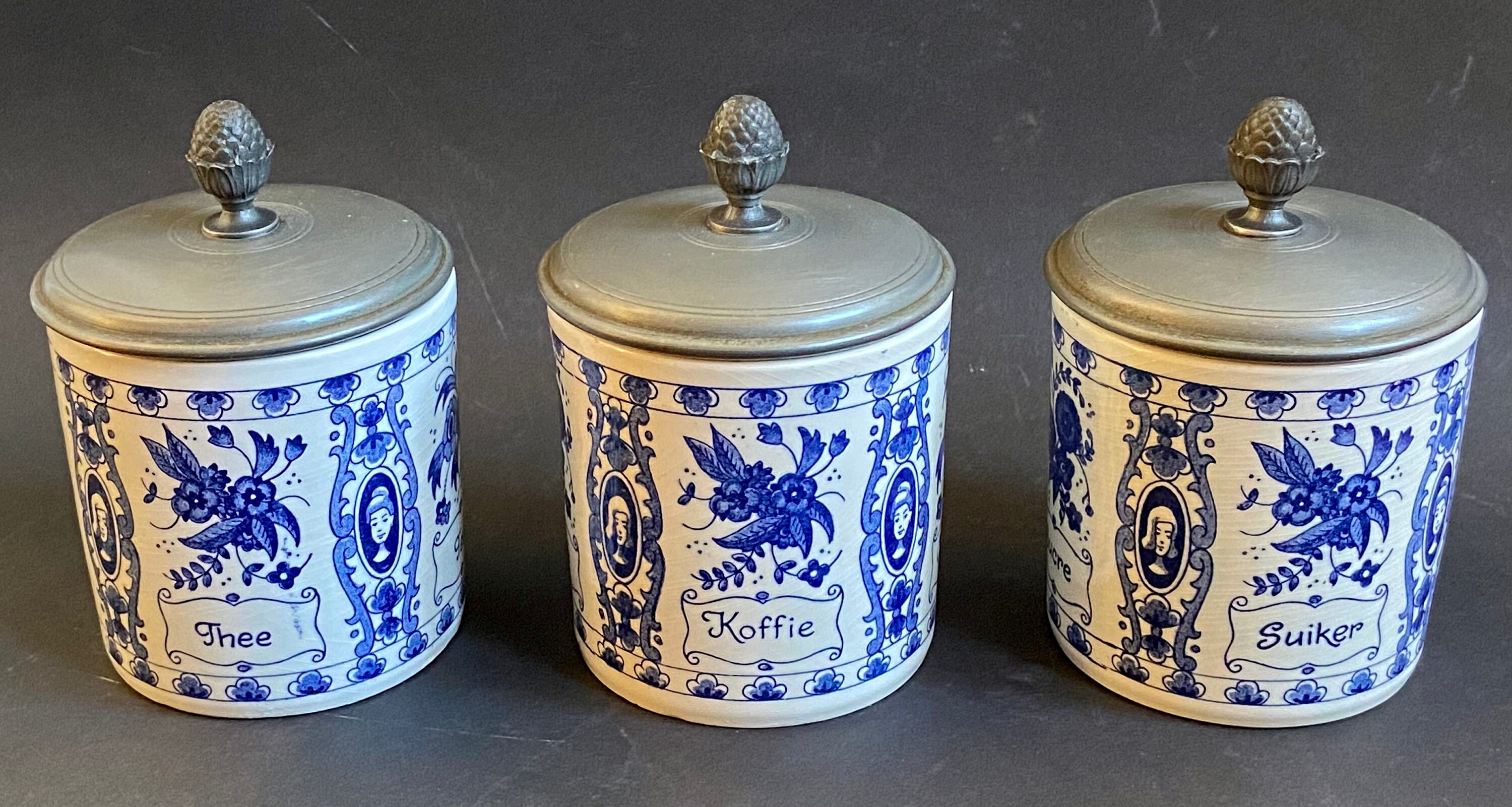 Three Dutch Delft Blue Pot With Lid, Hand-painted Ceramic Canister ...