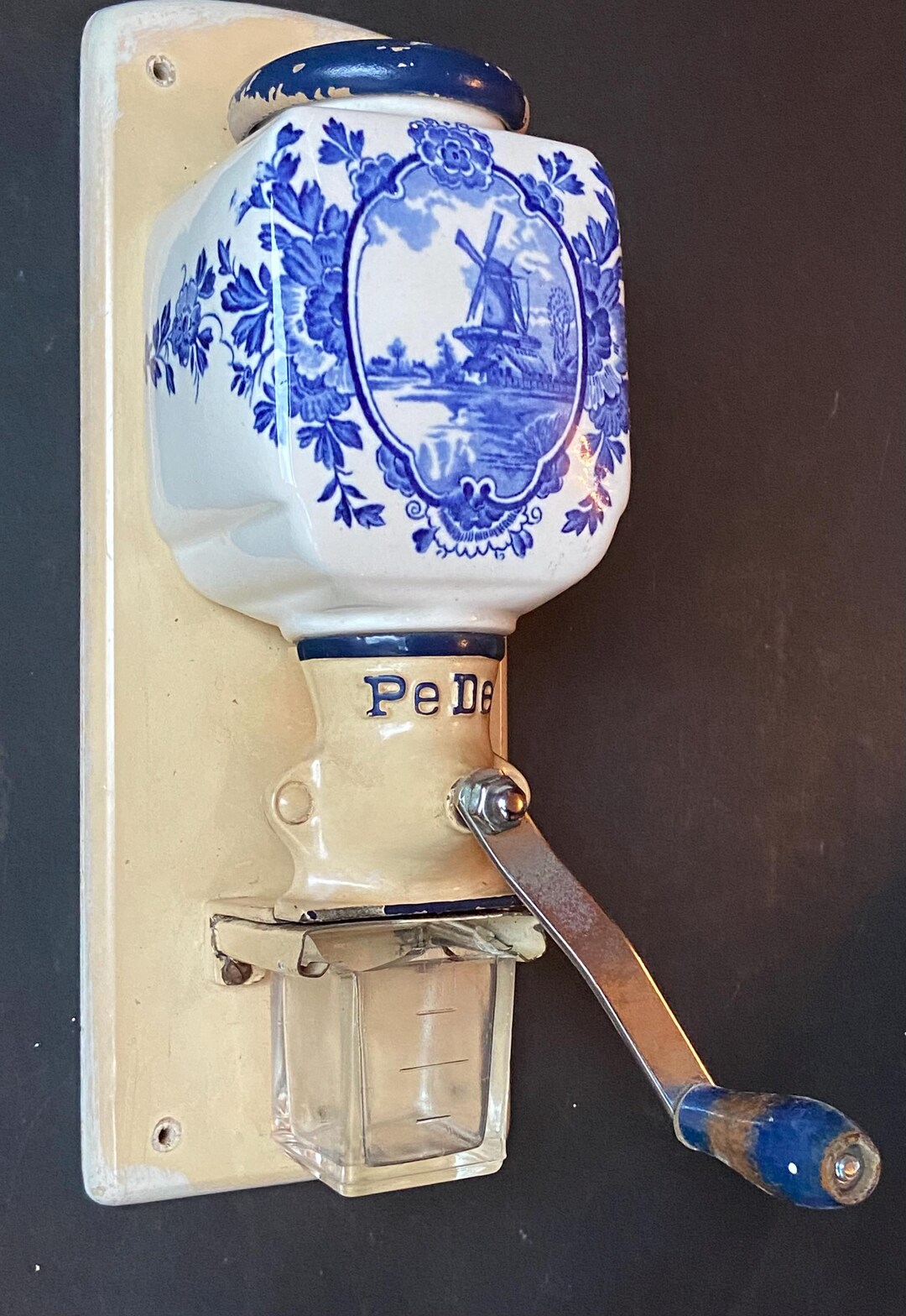 Dutch PEDE Delft Blue Coffee Bean Grinder, Manual Mill, Vintage Kitchen ...