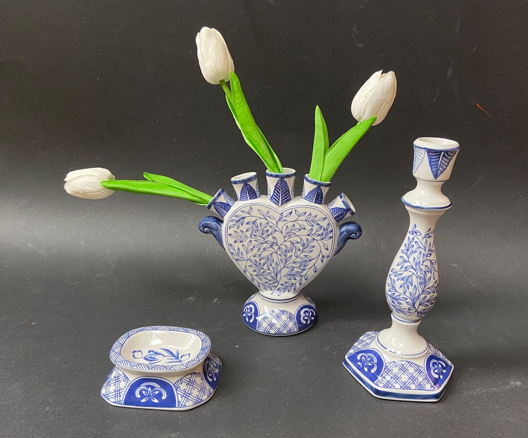 Drie Delig Set Uit Het Mauritshuis Den Haag -delft Blue Tulip Flower ...
