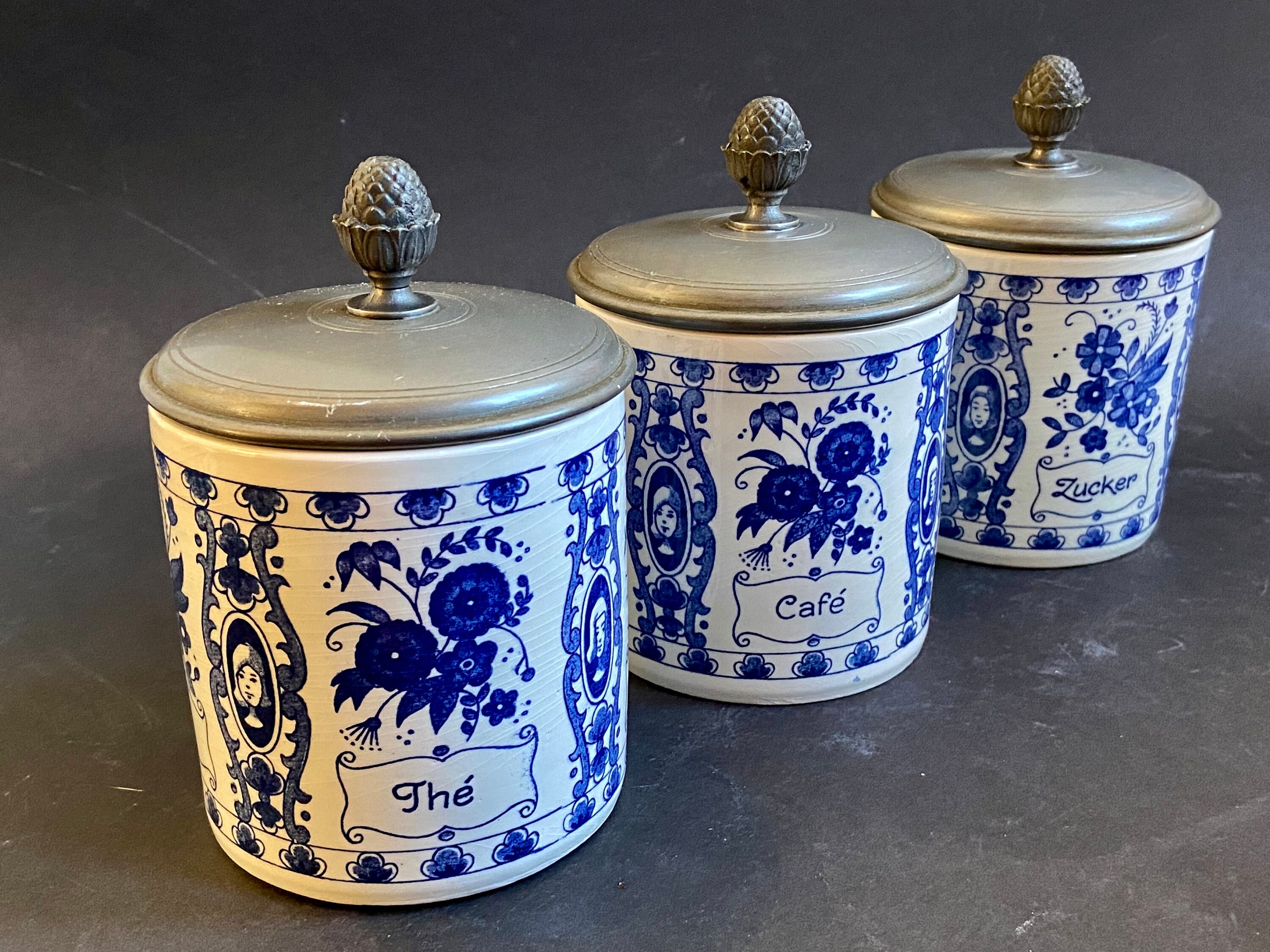 Three Dutch Delft Blue Pot With Lid, Hand-painted Ceramic Canister ...