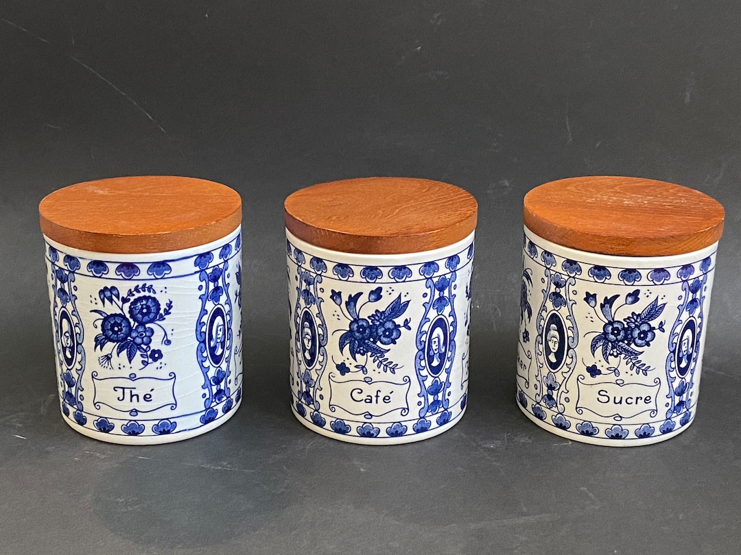 Three Dutch Delft Blue Pot With Lid, Hand-painted Ceramic Canister ...