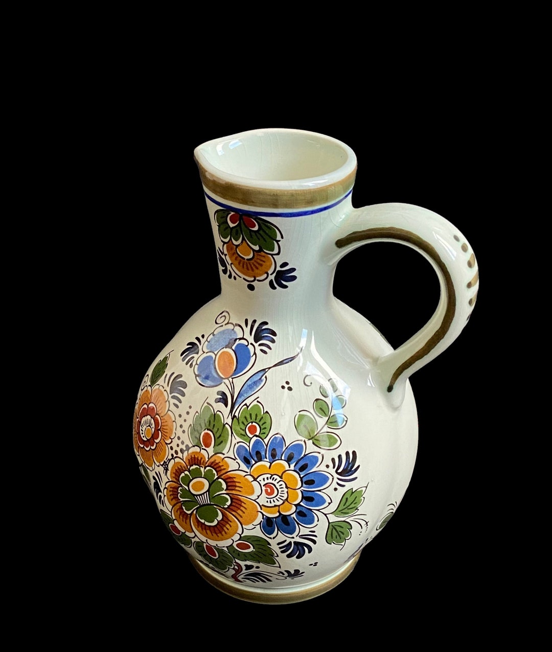 Delftware Ceramic Jug Floral, Polychrome Delft Jug Decorative ...