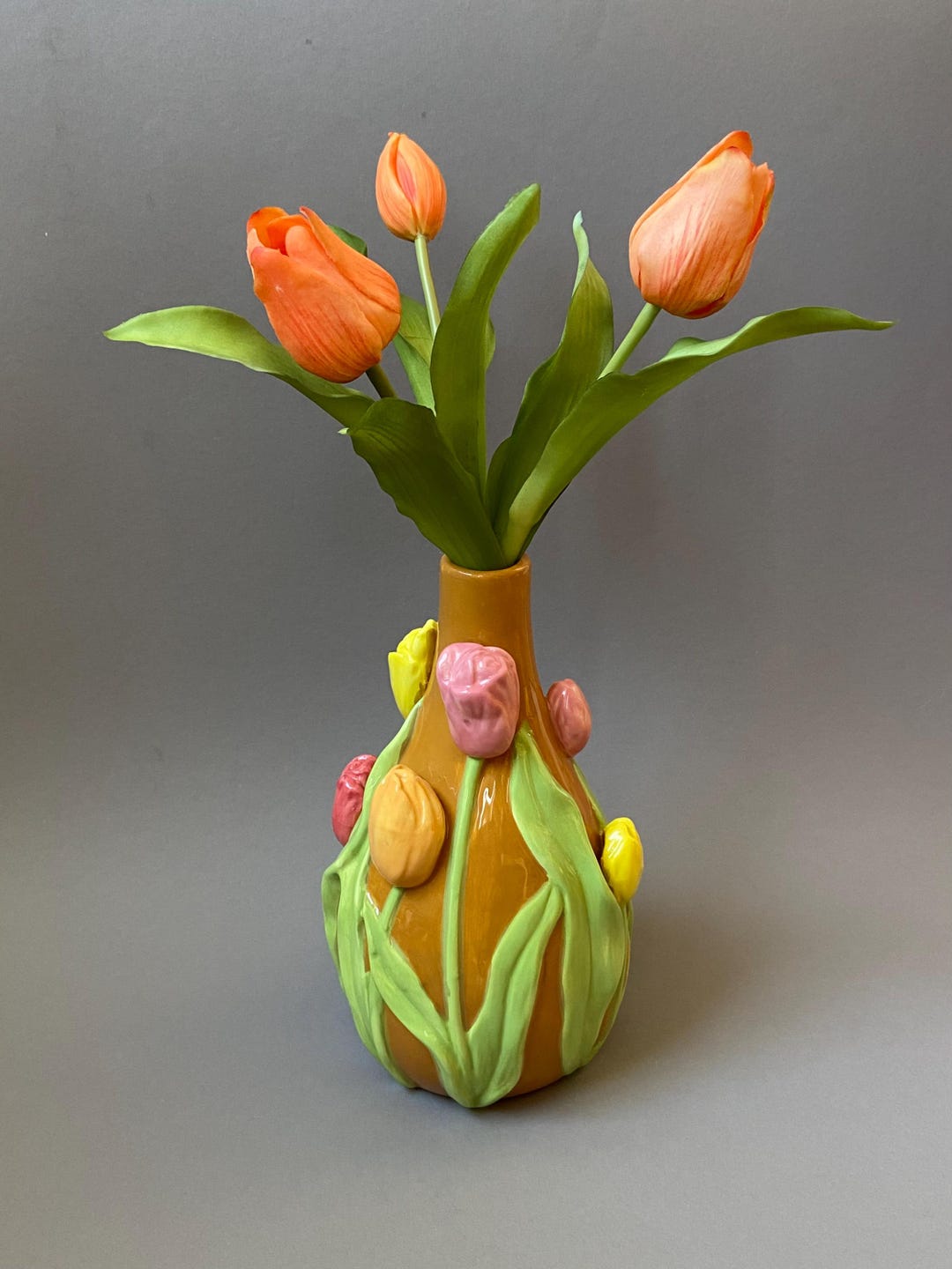 Colorful Ceramic Tulip Vase - Unique Handmade Design - Etsy
