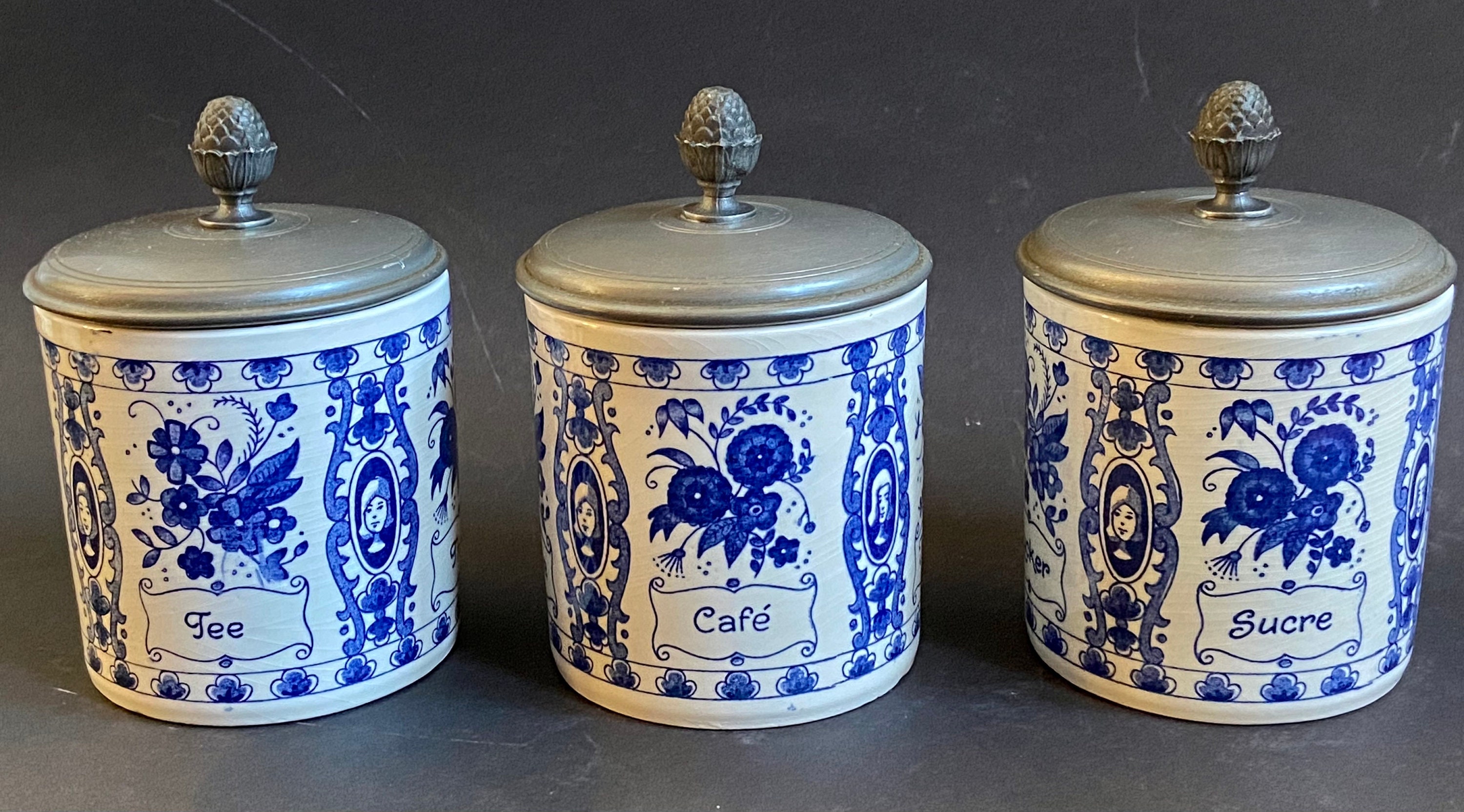 Three Dutch Delft Blue Pot With Lid, Hand-painted Ceramic Canister ...