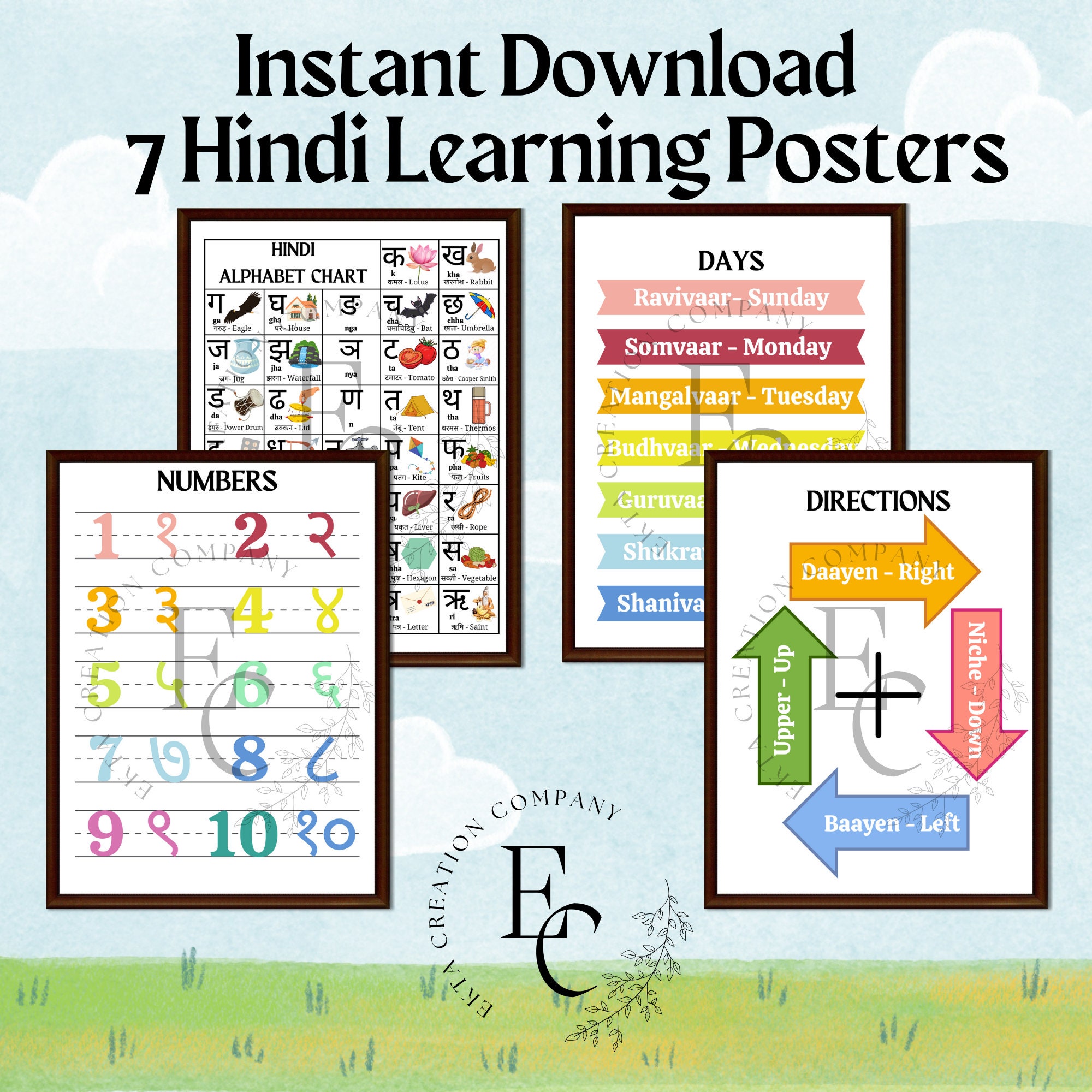 7 Hindi Learning Posters Bundle | Educational Learning | Kids Wall Art ...