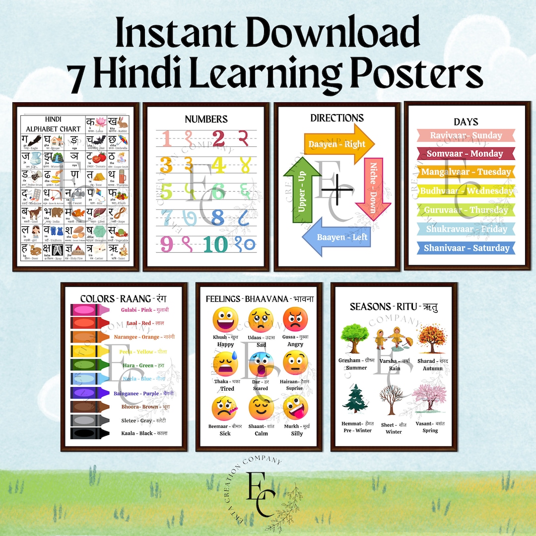 7 Hindi Learning Posters Bundle | Educational Learning | Kids Wall Art ...