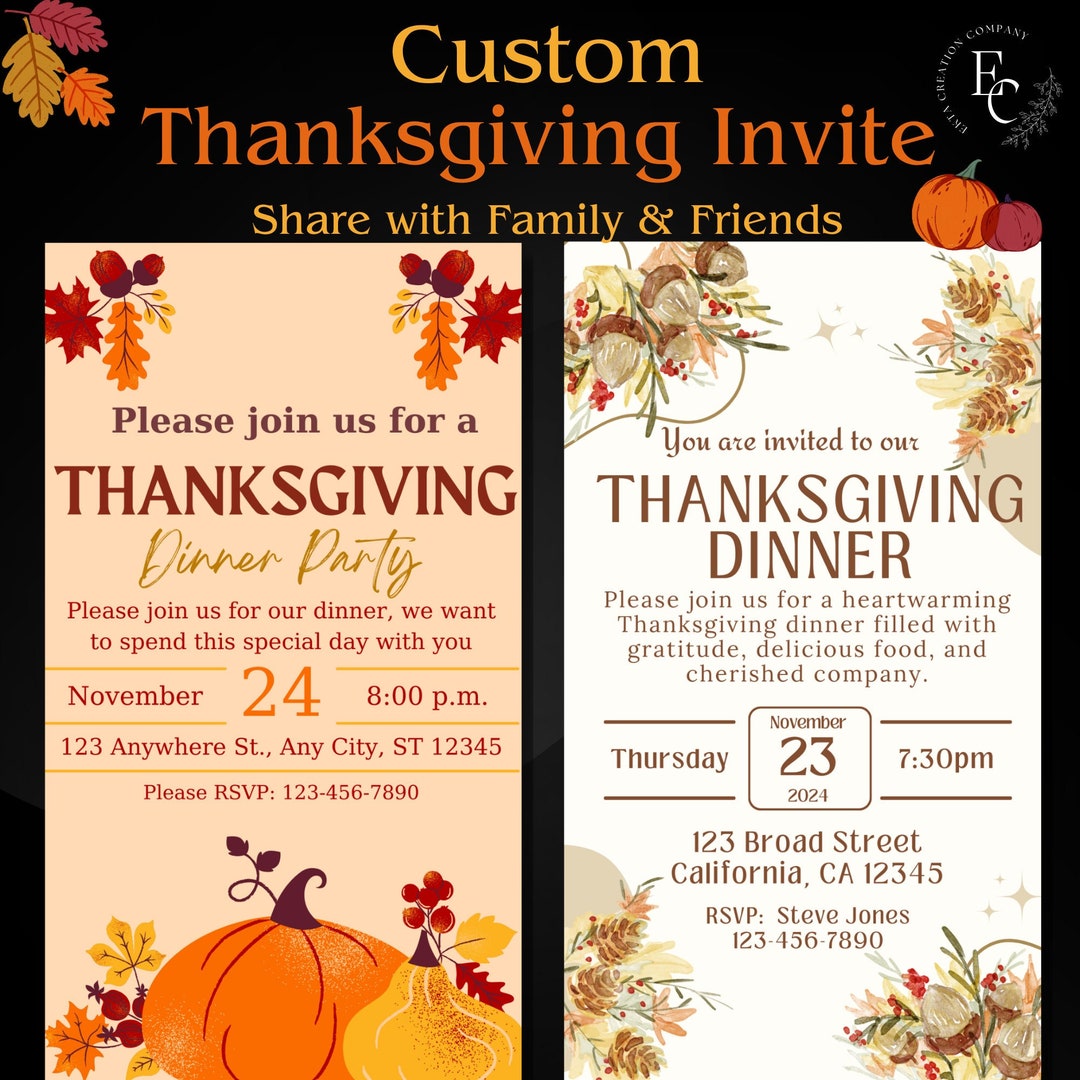 Custom Thanksgiving Dinner Invitation | Thanksgiving Party Invite ...
