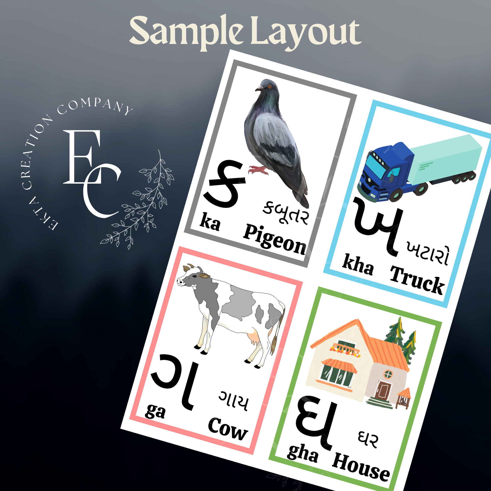 Printable Gujarati Alphabet Flashcards With Pictures Print at Home ...