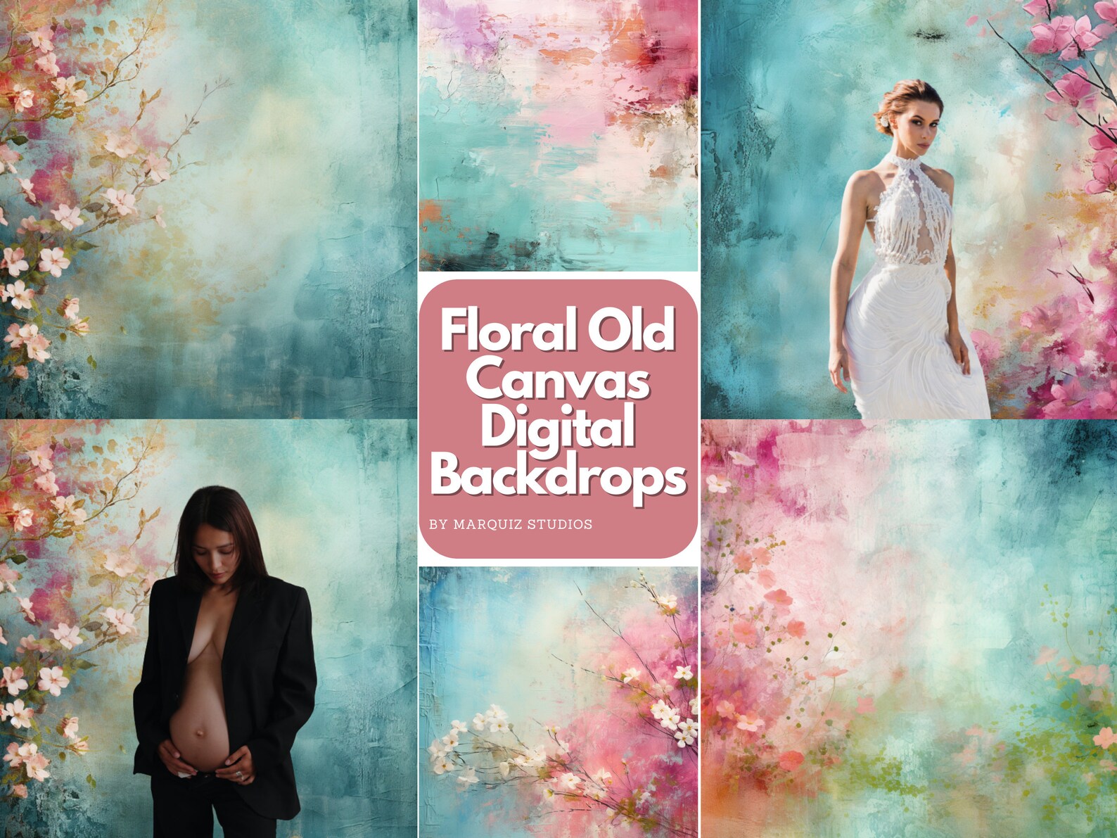 Floral Old Canvas Digital Backdrops Floral Photoshop Overlays Canvas ...