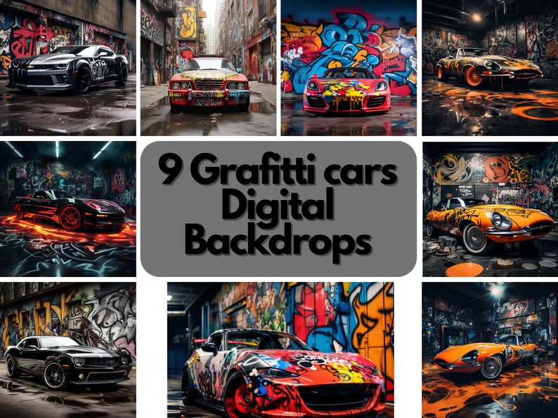 Grafitti Cars Digital Backdrops Bundle Grafitty Photoshop Overlay ...