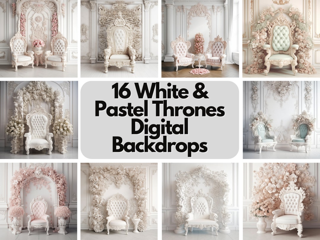 White & Pastel Thrones Digital Backdrops White Chair Overlay Pastel ...