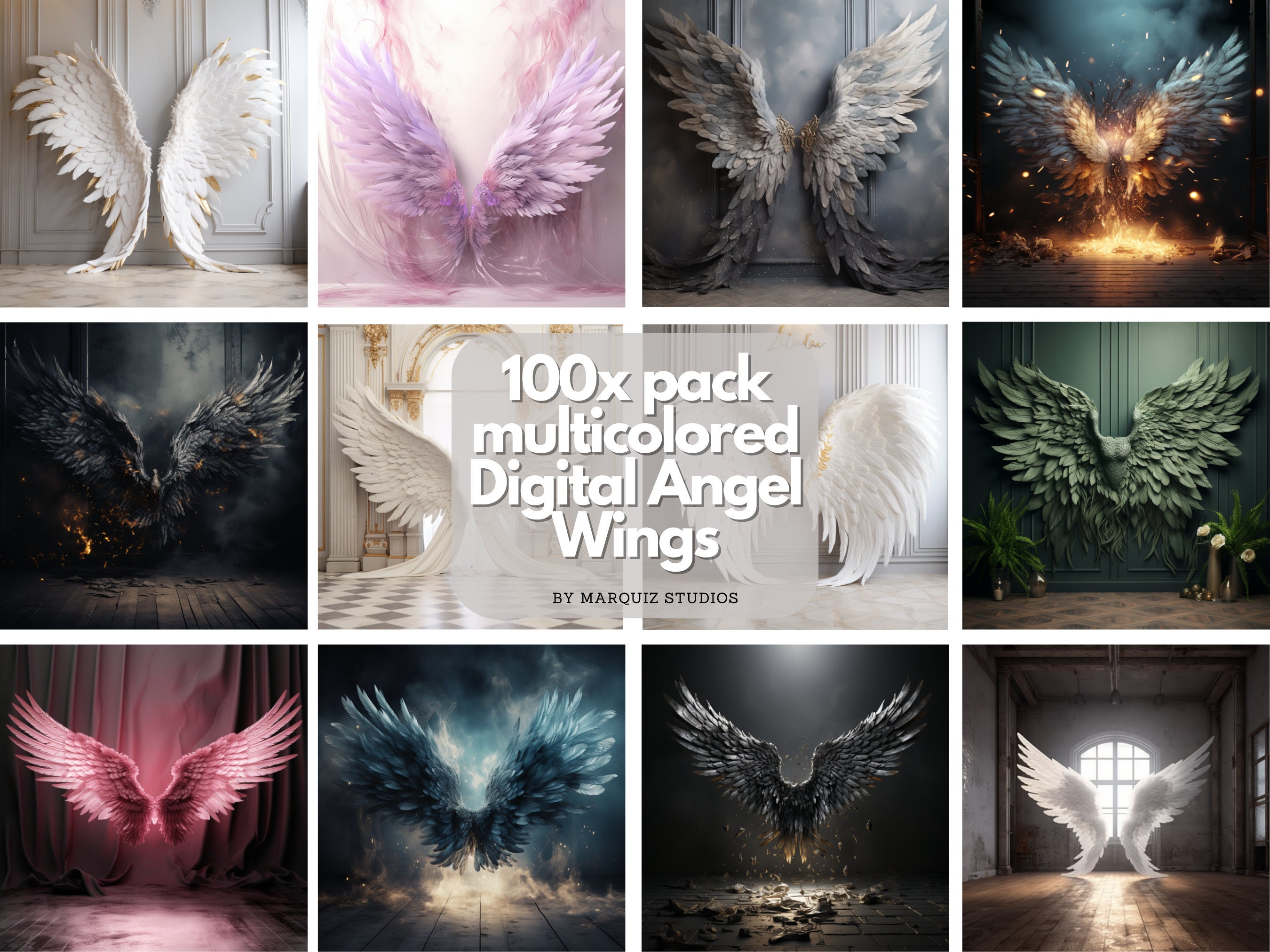 100 X Bundle Angel Wings Digital Backdrops Digital Angel Wings - Etsy