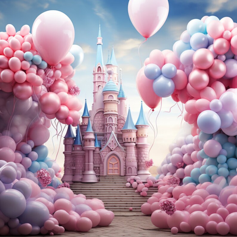 Balloon Castles for Kids Digital Backdrops Baloon Digital Backdrop Castle Digital Backdrop ...