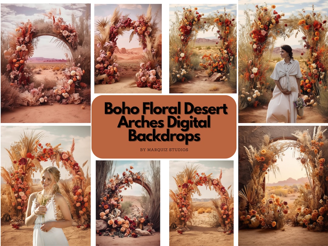 Boho Desert Floral Arches Digital Backdrops Boho Backdrops Floral ...