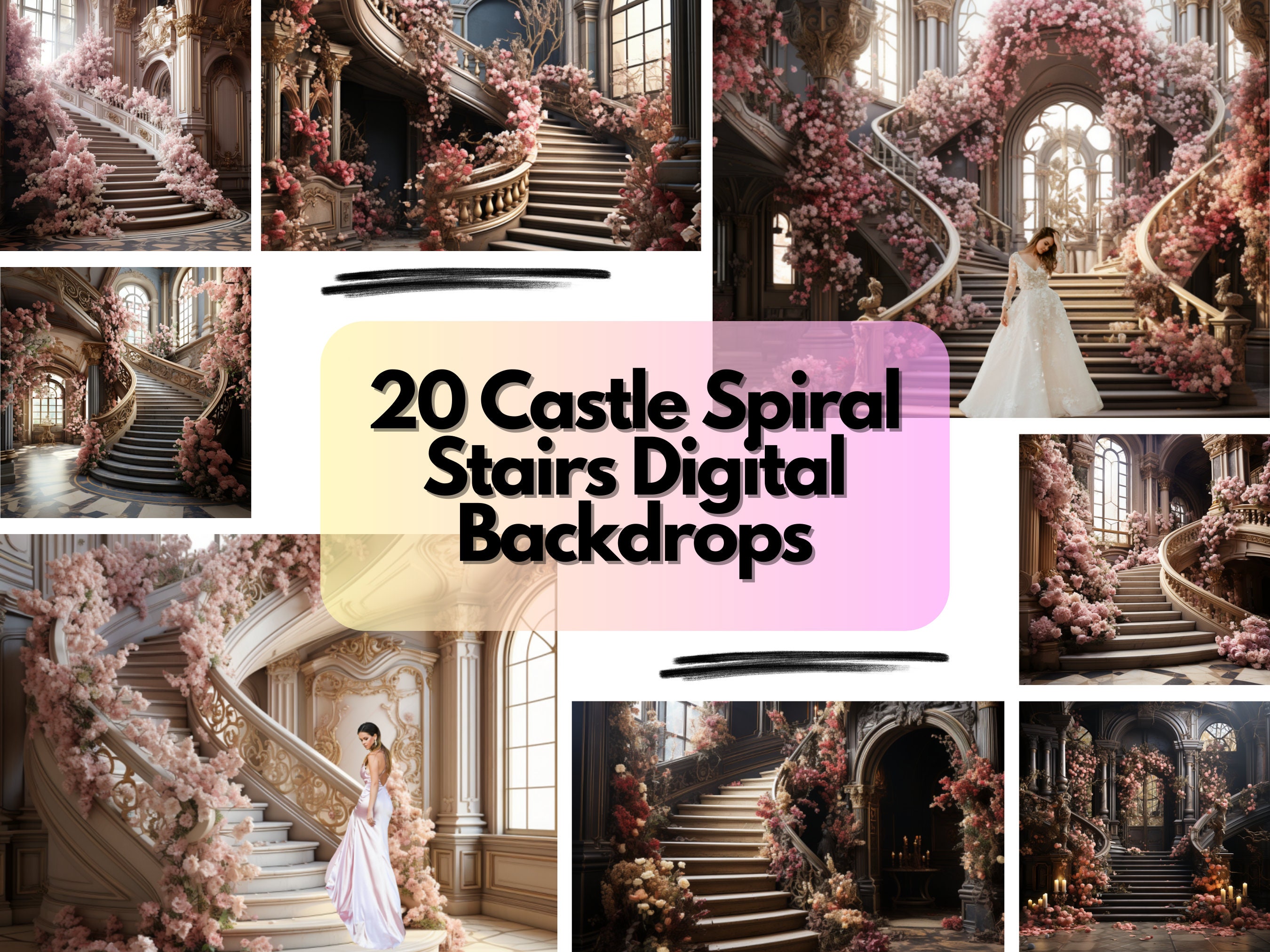 Castle Spiral Staircase Digital Backdrops Castle Backdrop Wedding Decor ...