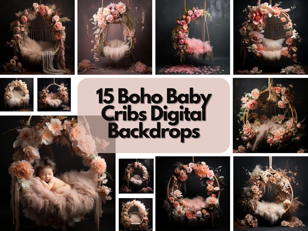 Boho Baby Cribs Digital Backdrops Boho Baby Crib Overlay Baby Backdrops ...