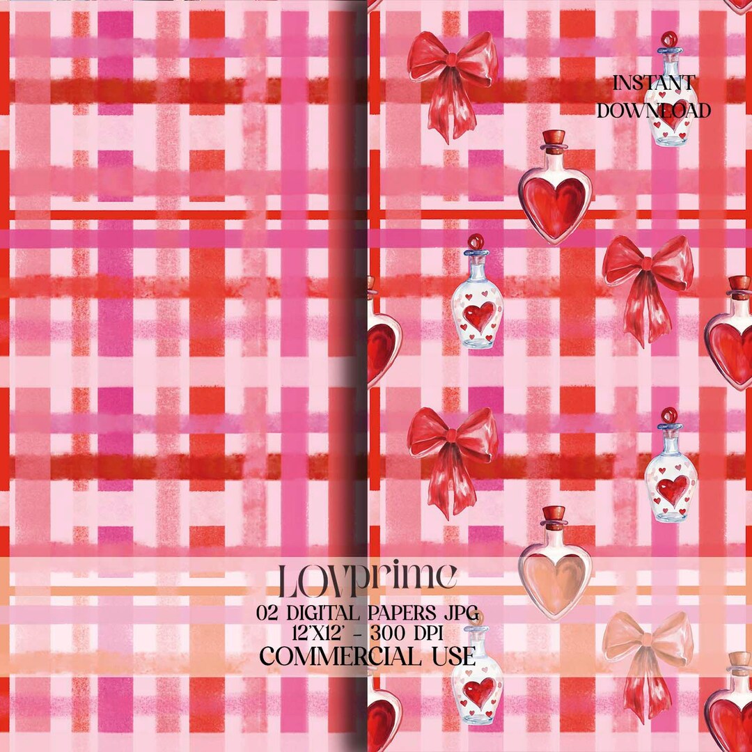 Pink and Red Valentine Watercolor Plaid Seamless Repeating Pattern ...