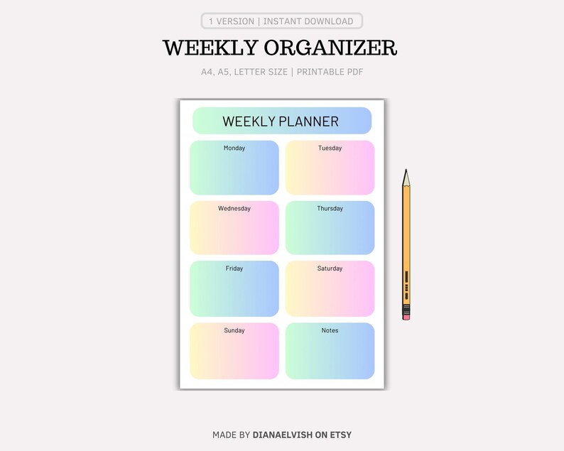Weekly Planner Printable A4 Size A5 Size Letter Size - Etsy