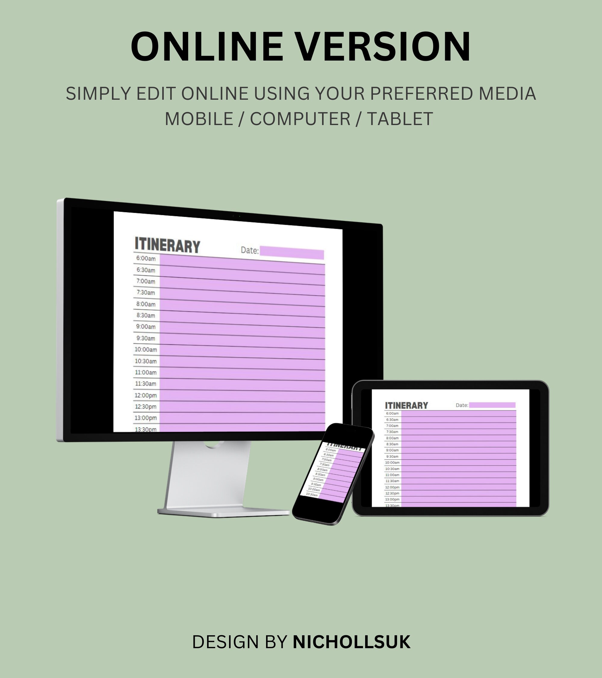 Daily Itinerary Template. Printable / Instant Download. Daily Planner ...